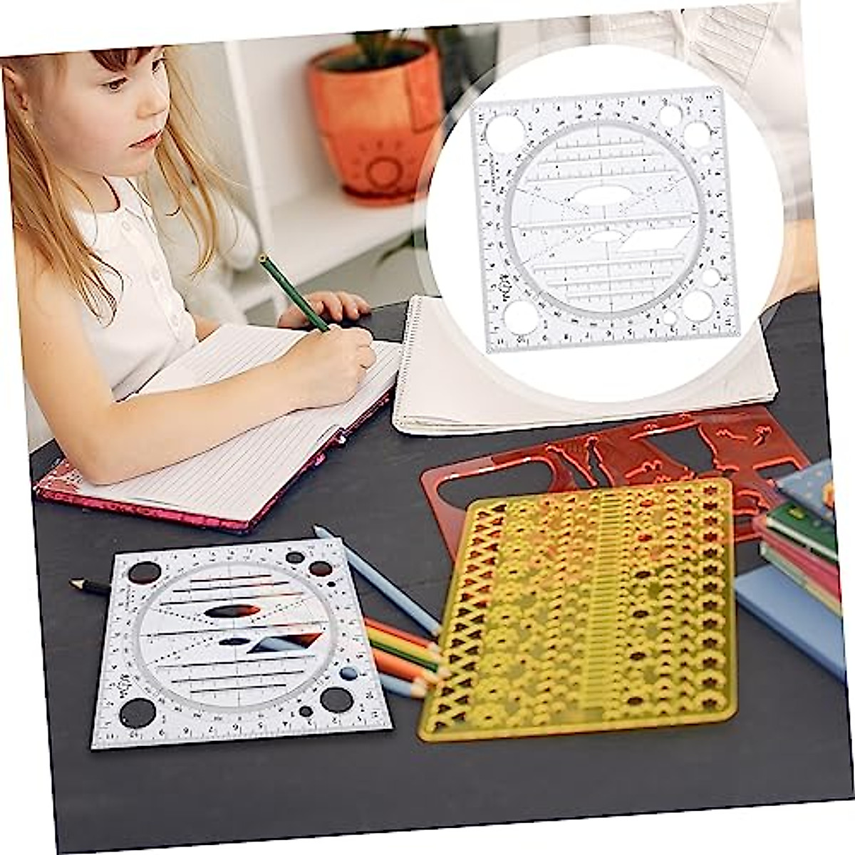 3 Pcs Drawing Millions of Feet Patchwork Ruler Circle Stencil Interior Design Ruler Clear Quilters Ruler Quilting Stencils Geometric Drawings Templates Plastic Plotter Round Child