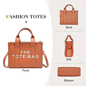 JQAliMOVV Tote Bag for Women, Trendy Leather Tote Bag Small Personalized Top Handle Crossbody Handbags for Work Travel (Brown)