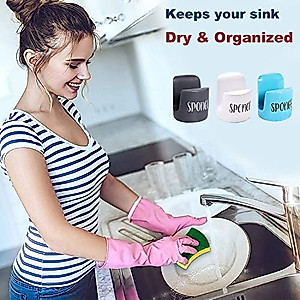 Sponge Holder for kitchen Sink - Dish Sponge Caddy for Kitchen Sink - Ceramic Sponge Holder - kitchen Sink Accessories - Farmhouse Fall Decor - kitchen Counter Decor - Sink Organizer - Black