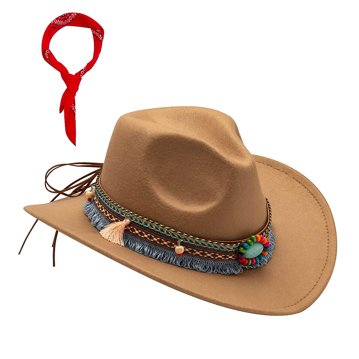 jingsha Cowboy Hat for Men Western Felt Cowgirl Hat with Belt for Men Women