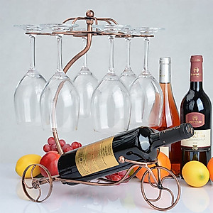 ULTNICE Wine Bottle and Glasses Rack Countertop Wine Display Stands Freestanding 6 Glasses Stemware Storage Accessories for Home Bar Tabletop Drying Display