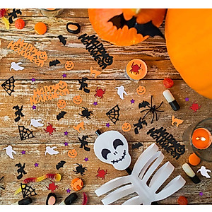 Halloween Party Table Scatter Confetti, 60g Pumpkin Spider Webs Bat Foil Metallic Confetti Party Table Decoration Halloween Party Supplies (Happy Halloween)