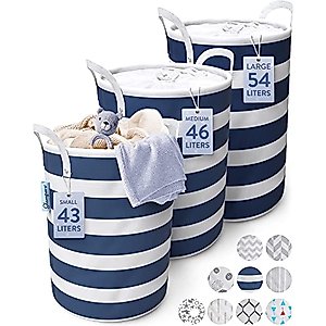 GLAMPERS Laundry Hamper 43/46/54L | Large Laundry Baskets with Sturdy Handles | Collapsible Kids Hamper for Dirty Clothes, Toys | Large, Navy