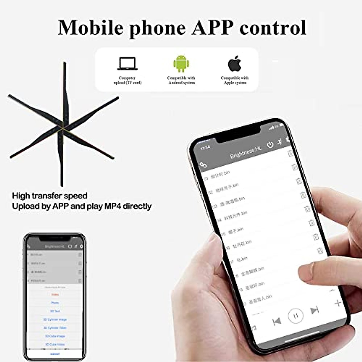 3D Hologram Fan Projector Display with APP, Trade Show Display 616PCS LED Beads, Four-Axis and High Transmission Speed, 3D Holographic Fan Uploaded by iOS and Android 27.5 inch