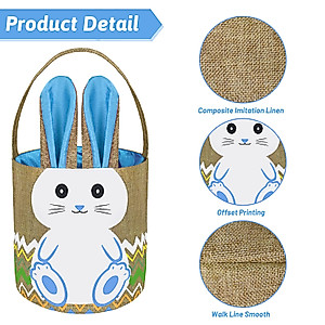 Yoochee 2 Pack Easter Baskets, Easter Basket Gifts for Kids, Personalized Bunny Easters with Cute Rabbit Ears, Egg Hunt Easter Buckets Bags for Boys and Girls, Empty Imitation Linen Basket Party Gift
