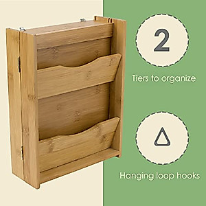 Bamboo Key and Mail Organizer For Wall ( Natural), By Home Basics | Mail Shelf Organizer With 6 Interior Key Hooks | Dual Compartment Small Mail Holder