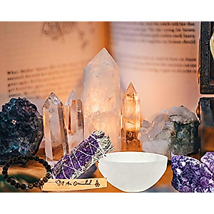 Selenite Bowl Crystal Holder - Sage Smudge Bowl, Moroccan, Polished, Hand-Carved for Cleansing, Charging Crystals, Smudging Offering Bowl, Spiritual Gifts, Wiccan Altar Supplies Gift Bag (3" Medium)