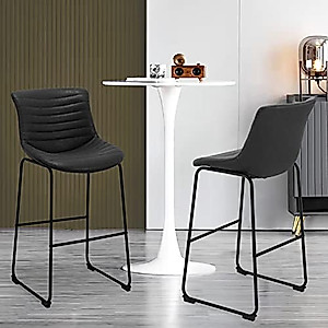 Chairelax Hight Bar Stools Set of 2, 28" Counter Tall Synthetic Leather Modern Design Bar Chair with Backrest and Footrest for Kitchen Bar Counter Restaurant (Black)