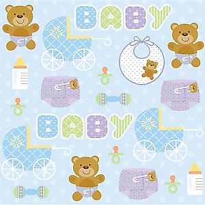 Creative Converting Baby Shower Teddy Baby Blue 16 Count 3-Ply Paper Beverage Napkins