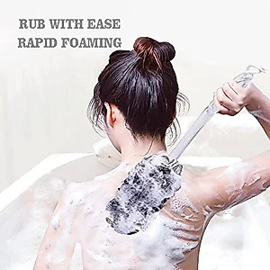 Loofah-Charcoal Back-Scrubber-Bath Sponges-Long Handled Shower Sponge-Loofah On a Stick- 1 Long Handle Back Brush, 1 Large Soft Mesh Poufs and 2 Hook for Men and Women