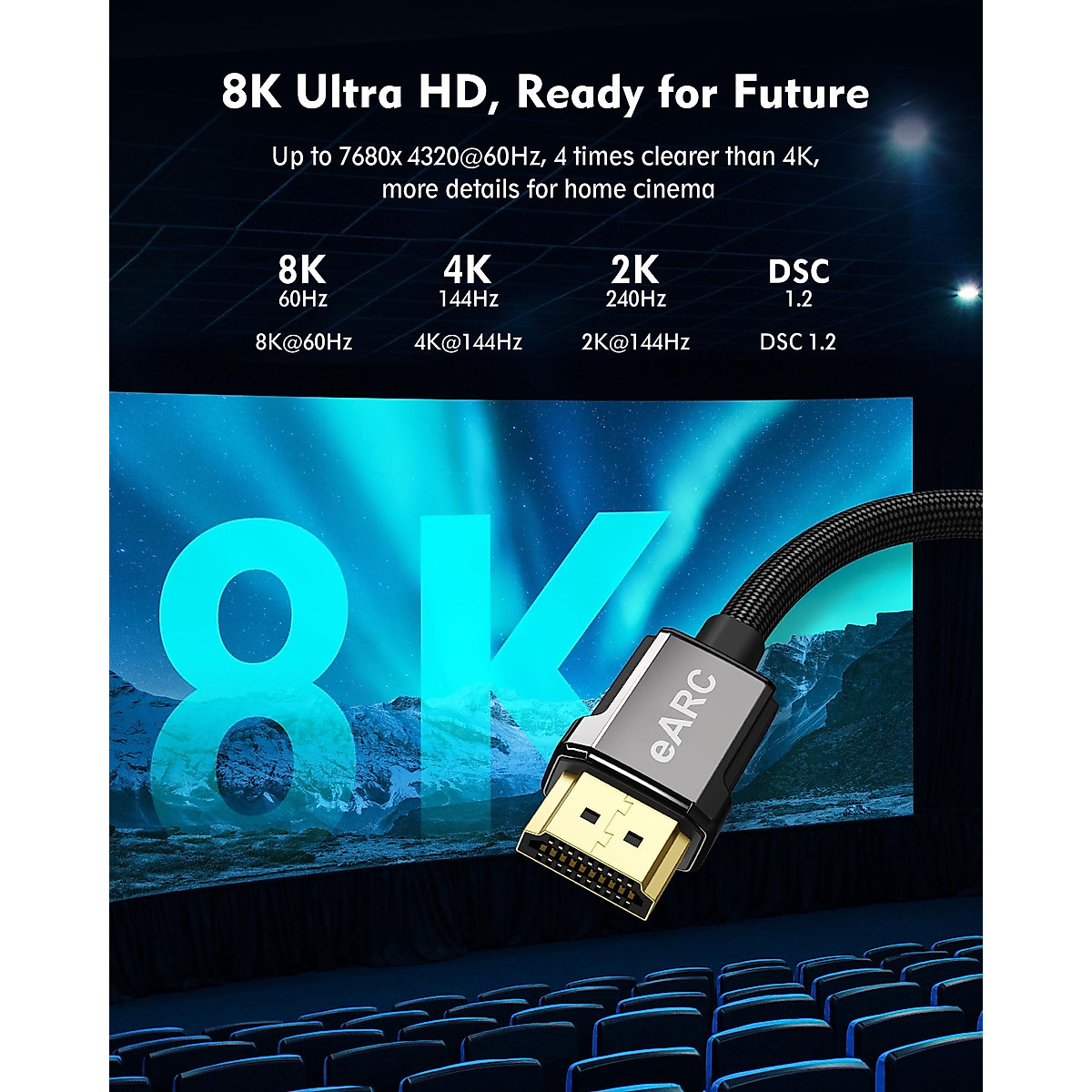 Silkland 8K HDMI ARC/eARC Cable 2.1 for Soundbar 3.3ft, 8K@60Hz, 4K@120Hz Ultra High Speed HDMI Cord Dolby Atoms 48Gbps, HDR10 HDCP 2.2&2.3 Compatible for Vizio Samsung Bose Sound bar, UHD TV,Blu-ray