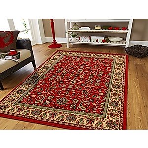 Large Persian Rugs for Living Room 8x11 Red Green Beige Cream Area Rugs 8x10 Clearance Under 100 All-Over Traditional Rugs