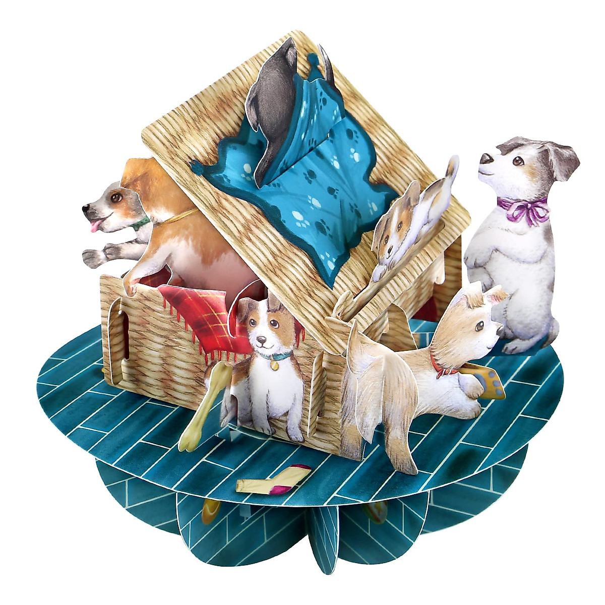 Santoro Pirouette, 3D Pop Up Greeting Card - Puppies In A Basket - Dog And Puppy Birthday Card For Her, Him, Kids, Daughter, Son