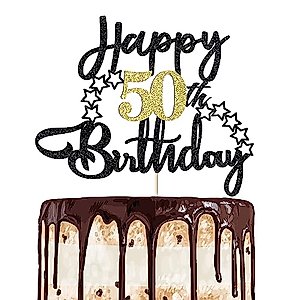 1 PCS Happy 50th Birthday Cake Topper,Happy 50 Birthday Cake Decoration for Happy 50th Birthday Cheers to 50 Party Decorations 50 Anniversary Birthday Cake Decorations Supplies（Star River series）