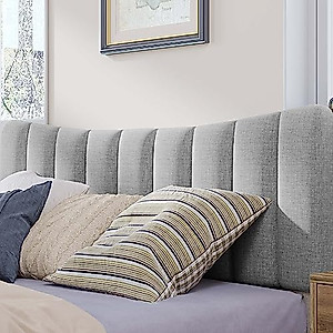 Queen Size Upholstered Platform Bed Frame with Vertical Channel Tufted Headboard, Modern Upholstered Platform Bed with Wood Slat Support, Heavy Duty Queen Bed Frames, No Box Spring Needed (Gray)