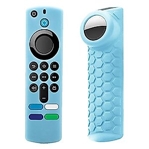 Seltureone Compatible for TV Stick 4K Max Remote Cover, 2 in 1 Silicone Protective Case for TV Stick 3rd Gen 2021 Remote Control with Holder Cover for AirTag, Glow in The Dark, Blue