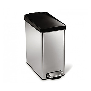 simplehuman 10 Liter / 2.6 Gallon Bathroom Slim Profile Trash Can, Brushed Stainless Steel with Plastic Lid