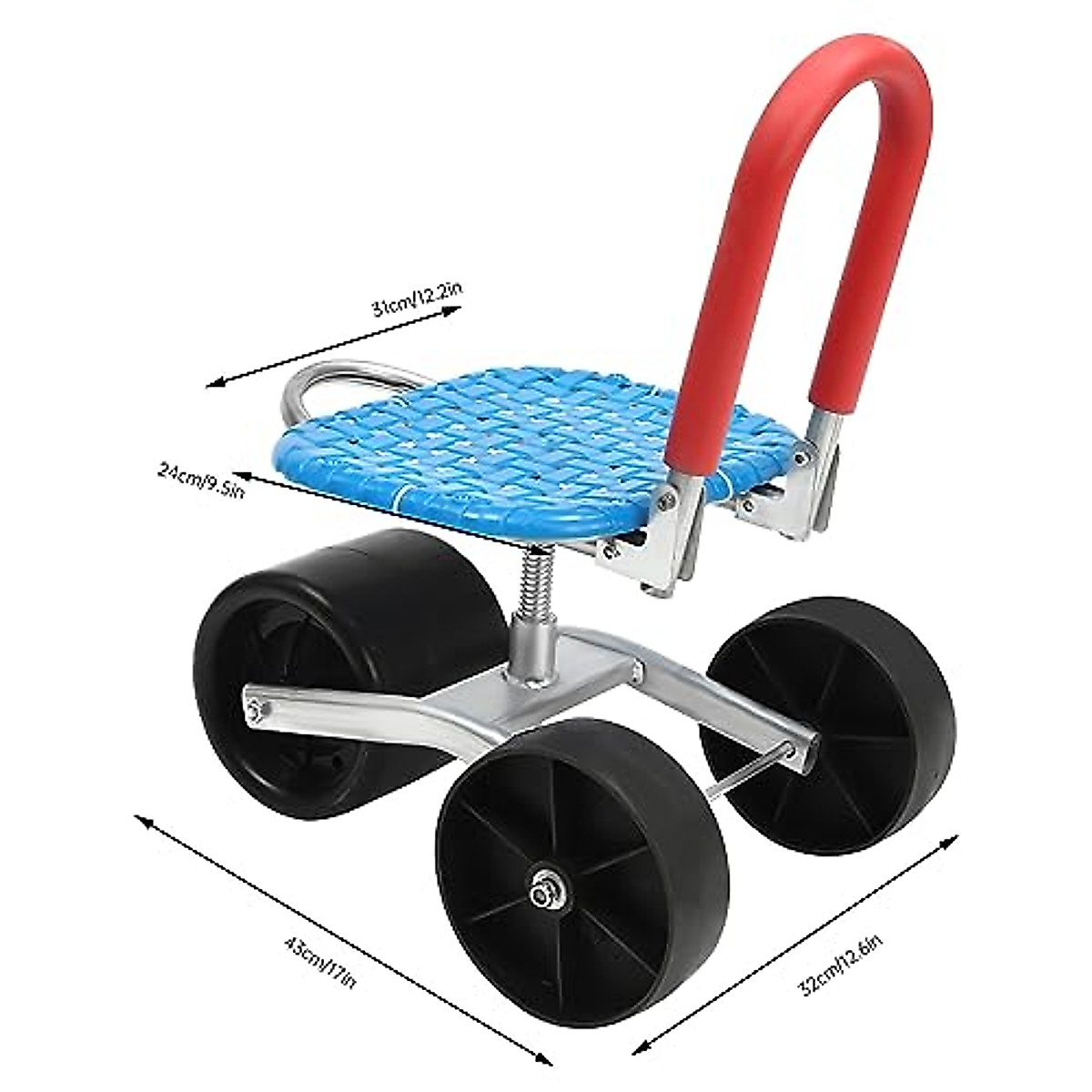 Garden Cart Rolling Stool with Wheels, Garden Cart with Seat and Wheels, Wheeled Garden Cart with Seat, Adjustable 360 Degree Swivel Seat, Stable Workseat Cart Adjustable Seat Height, Gardening Helper