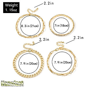 Nanafast 4-6PCS Ankle Bracelets Set for Women Gold Boho Beach Anklet Chain Adjustable Foot Jewelry Extremely Simple Style-4PCS