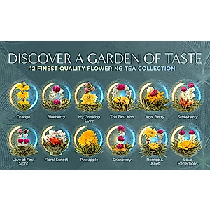 Teabloom Flowering Tea Chest - Curated Collection of 12 Gourmet Flowering Teas - Packaged in Beautiful Gift-Ready Tea Box