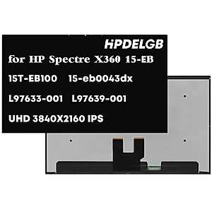 HPDELGB 15-EB Screen Replacement for HP Spectre X360 15-EB 15T-EB100 15-eb0043dx Series L97633-001 L97639-001 LCD Display Touch Screen Digitizer Assembly Replacement no Border 15.6" UHD 3840X2160 IPS