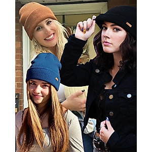 Camptrace Beanie Hat for Women Men Slouchy Beanies Womens Winter Hats Knit Cuffed Warm Ski Caps Black