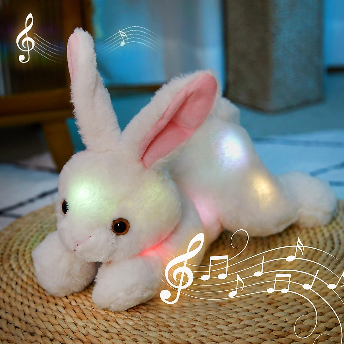 SpecialYou Light up Music Plush Bunny Rabbit Stuffed Animal Rabbit Plushie Toy Glow in The Dark Bedtime Companion Easter Bunny Gift for Kids, 14’’Best Gifts for Easter Day(LED & Musical)