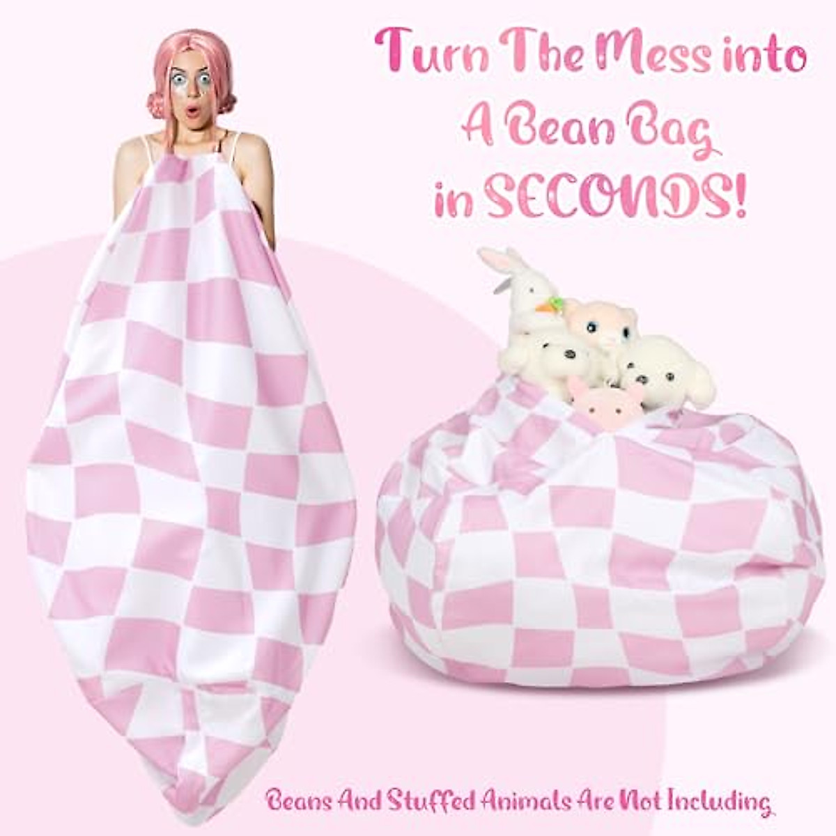 VitalCozy Bean Bag Chair for Teens (No Filler) Stuffed Animal Storage Bean Bag Chair Cover Polyester Stuffable Bean Bag Chair Cover for Kids Plush Toys Clothes Home Supplies, Pink