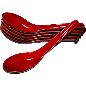 Chef Miso Set of Six Red and Black Large Japanese Soup Spoons