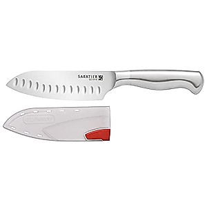 Sabatier Forged Stainless Steel Santoku Knife with Edgekeeper Self-Sharpening Blade Cover, Razor-Sharp Kitchen Knife to Cut Fruit, Vegetables and more, High-Carbon Stainless Steel, 5-Inch
