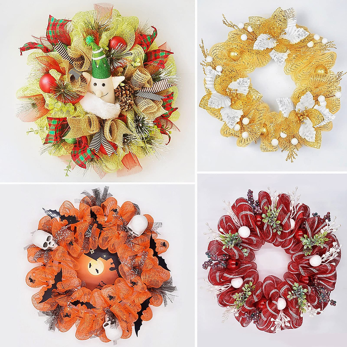 MIKIMIQI 2 Pack Deco Mesh 5.9 Inch x 30 Feet Decor Mesh Ribbon with Metallic Foil Deco Mesh Wreath Supplies Ribbons Mesh Roll for Spring Wreaths, Swags, Craft, Party Decoration (Gold Dark)