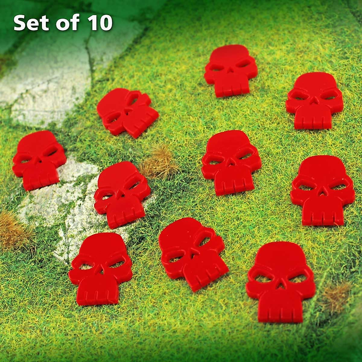 LITKO Skulls | Wound | Casualty | Death | Board Game | Role Play Game | Miniature Wargames | Compatible with Dungeons & Dragons, 40K | Pack of 10 (Red)