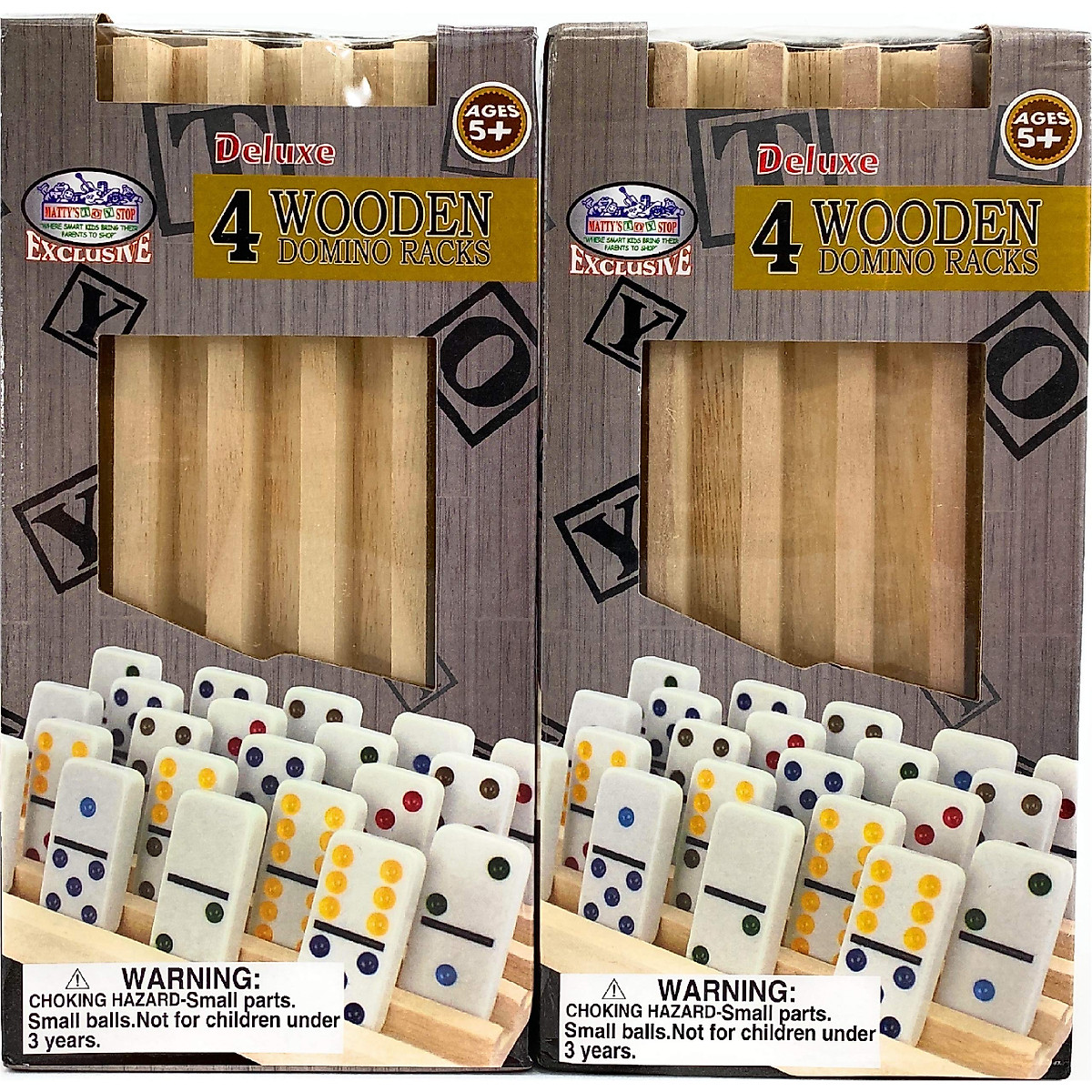 Matty's Toy Stop Deluxe Solid Wood Domino Trays (4 Count) Game Bundle - 2 Pack (8 Trays Total)