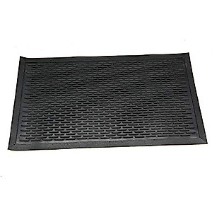 Indoor/Outdoor Hose-Wash Ribbed Design Non-Slip Rubber 2x3 Modern Entryway Mat for Entryway, Patio, Backyard, Garage, 24" x 36", Black Ribbed