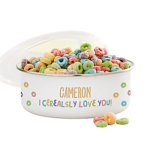 Personalization Universe I Cerealsly Love You Kids Enamel Cereal Bowl with Lid, Customizable with Name, Ideal for Snacks, Soup, and Cereal, White, 5.5" Diameter, Ramen, Ice Cream, Soup Bowl
