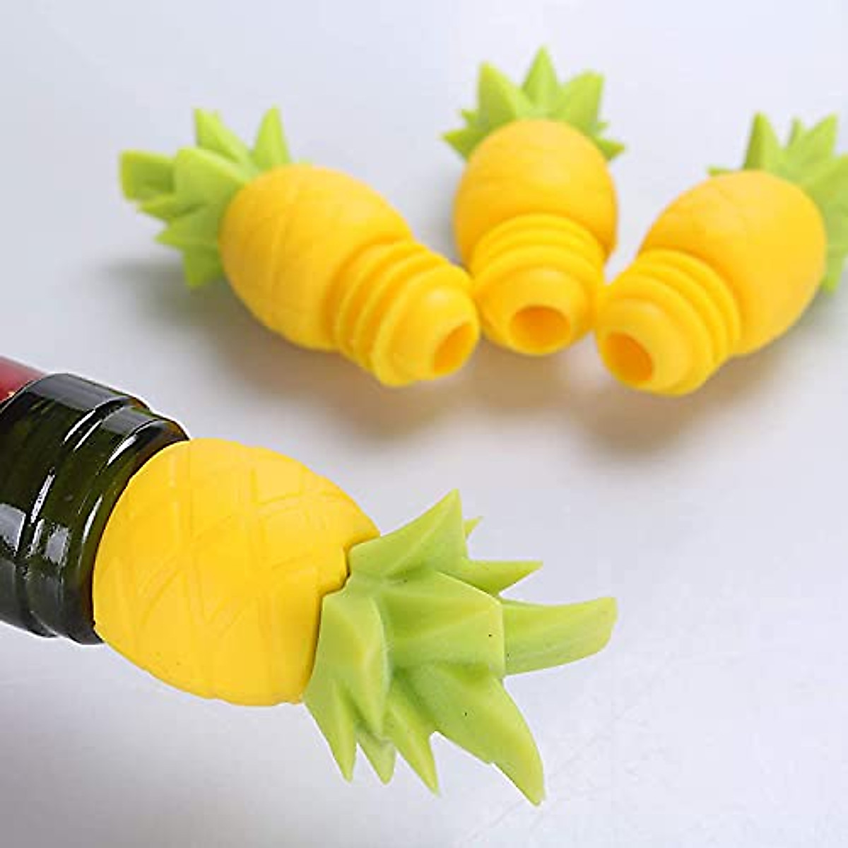 Cute Wine Stoppers for Wine Bottles - 4Pcs Funny Wine Stoppers Pineapple Small Bottle Caps for Crafts Cork Wine Bottle Stopper- Yellow Silicone Wine Stopper Wine Bottle Sealer Bottle Top Covers