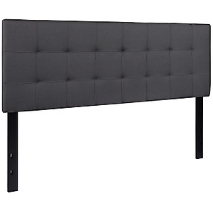 EMMA + OLIVER Quilted Tufted Queen Size Headboard in Dark Gray Fabric