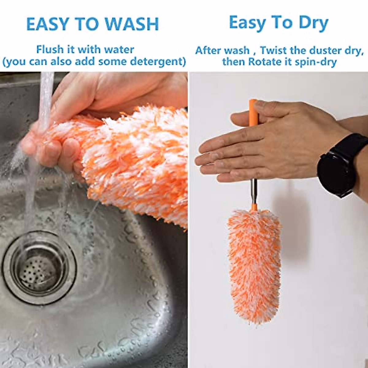 4 Pcs Small Washable Microfiber Feather Duster with Extendable Pole and Bendable Head, Microfibre Cleaning Tool Extendable Dusters for Cleaning Office, Car, Computer, Furniture, Sofa