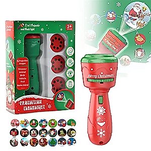 Christmas Slide Projector & Lighting 2-in-1 Flashlight Torch,Slide Projector Torch Projection Light,Christmas Flashlight Projector for Kids Bedtime Toy,Kid Bedtime Cognition Device Fun Torch (Red-B)