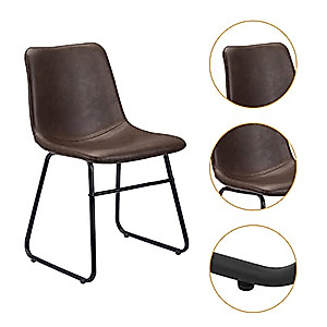 CangLong Faux Leather Armless Dining Chairs with Black Metal Base Faux Leather Bucket Seat, (2 PCS 18" inch), PU Brown