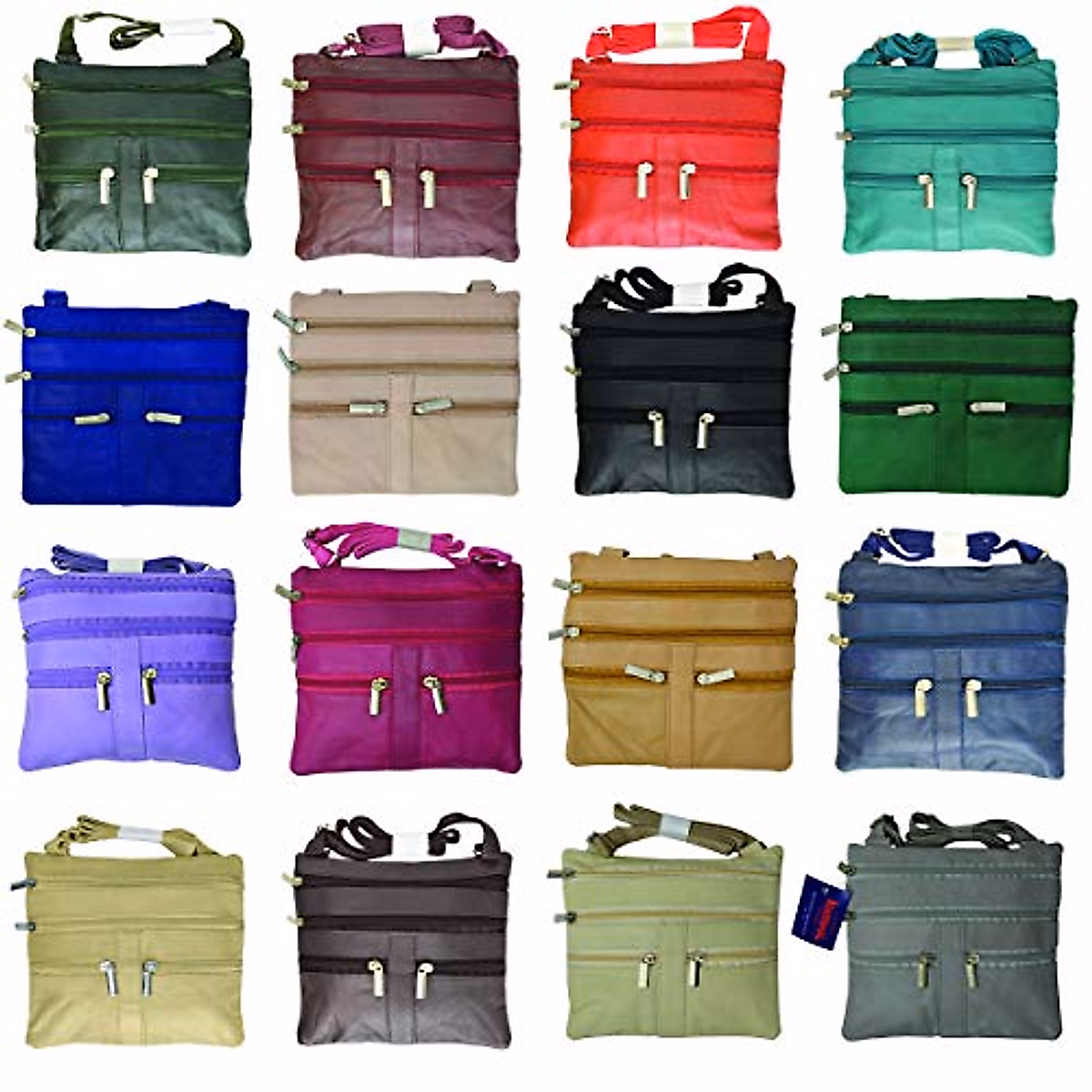 Marshal Wholesale Genuine Leather Cross Body Bag Purse Shoulder Bag Organizer Assorted (12pcs)