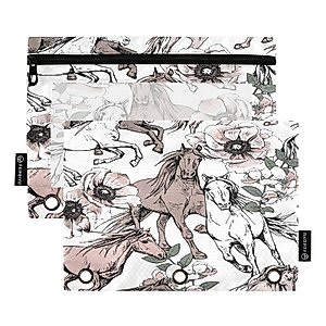 Haskirky Standard 3 Ring Zipper Clear Window Binder Pocket 2 PCS-7×9In,Beautiful Horses and Anemone Flowers Watersafe Large Capacity Office Travel Daily Assistant