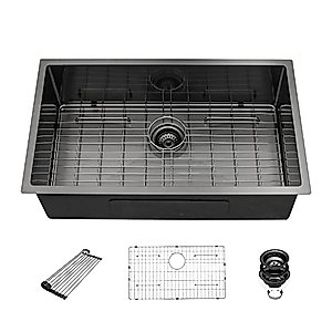 32 Inch Black Undermount Kitchen Sink - Beslend 32"x19"x10" Stainless Steel Gunmetal Black 16 Gauge 10 Inch Deep Single Bowl Basin