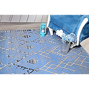 Furnish my Place Trellis Pattern Rug - 7 ft. 8 in. x 11 ft, Light Blue, Bohemian Rug with Transitional Design
