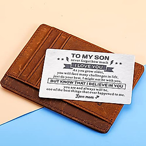 Son Valentines Day Gifts from Mom Teen Boy Christmas Stocking Stuffer Birthday Graduation Wedding Gifts for Baby Adult Son Boys Teenagers To My Son Wallet Card Inspirational Gift for Step Son In Law