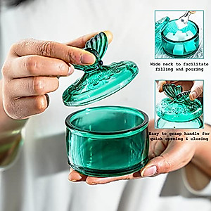 kanpura Green Embossed Glass Jar with Lid,Crystal Glass Candy Dish,Candy Jars Jewelry Box for Wedding Party Buffet, 3.5 oz