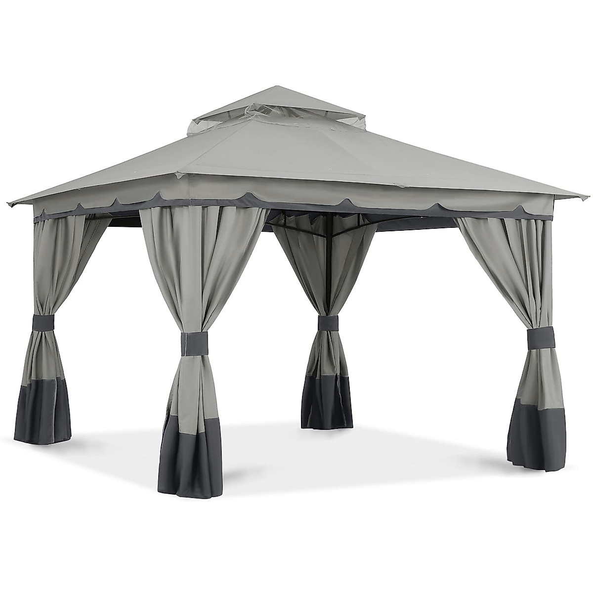 ABCCANOPY 8'x8' Outdoor Gazebo, Double Roof Patio Gazebo with and Shade Curtains, Light Gray