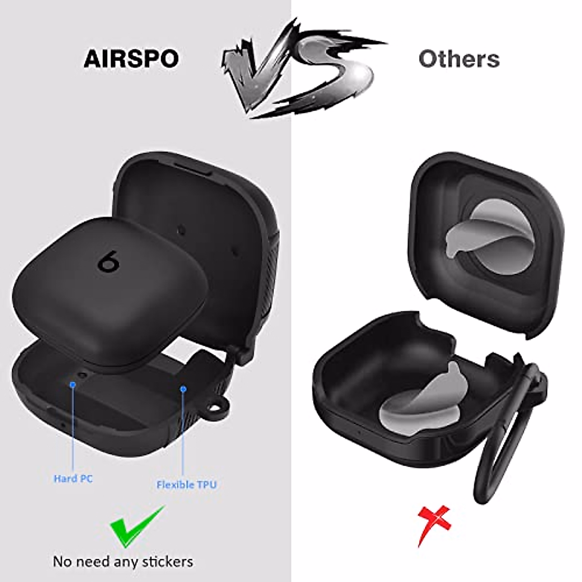AIRSPO Beats Fit Pro Case Cover,Military Hard Shell Case for Apple Beats Fit Pro 2021 Shockproof Protective Beats Fit Pro Earbuds Case with Keychain (Black)