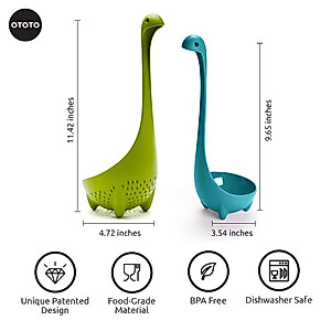 OTOTO Turquoise Nessie Ladle & Green Mama Nessie Colander Value Pack - Special Edition Soup Ladle & Colander Set - Ladles for Cooking - Kitchen Colander for Pasta - Dishwasher Safe & BPA free Ladle
