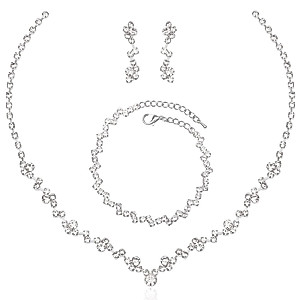 Aixiao Elegant Silver Necklace Earrings Bracelet Bridal Wedding Jewelry Sets for Brides Bridesmaid Prom Formal Costume Accessories for Women